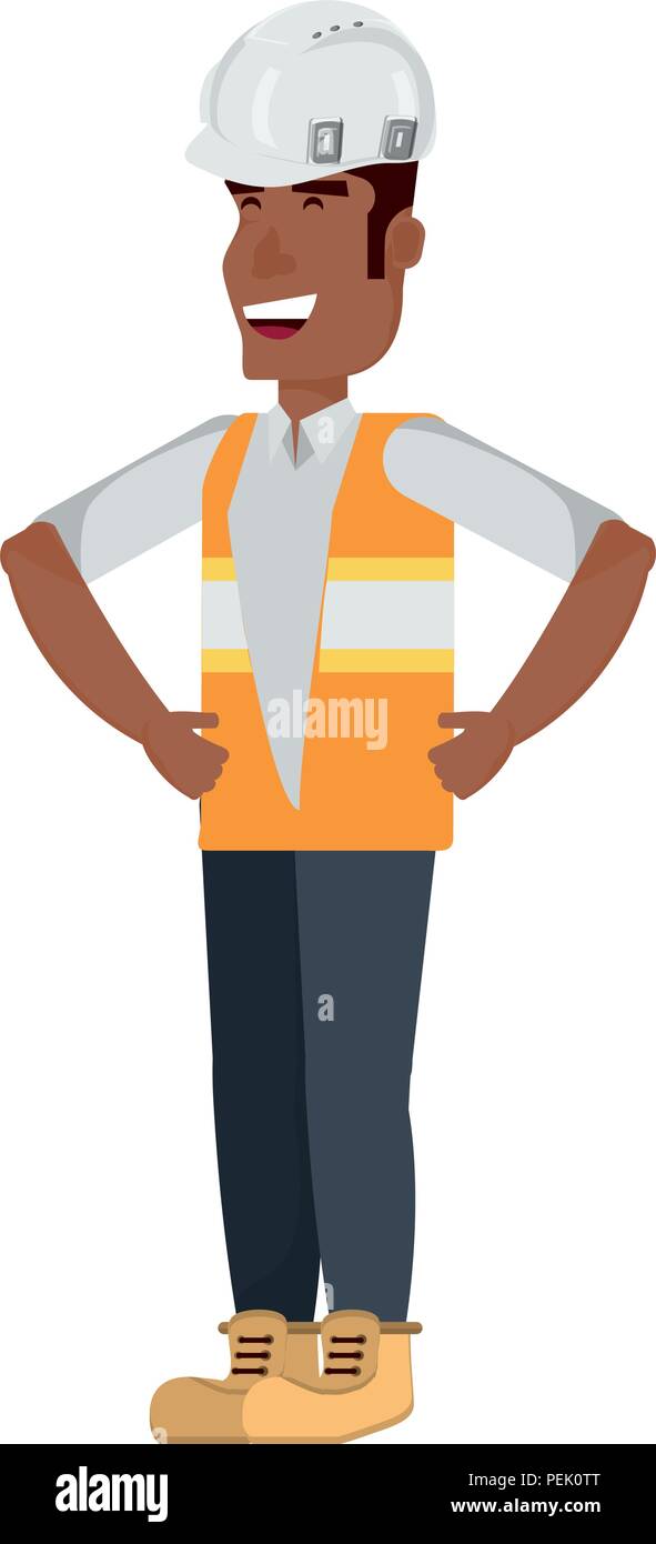 construction man standing over white background, vector illustration ...