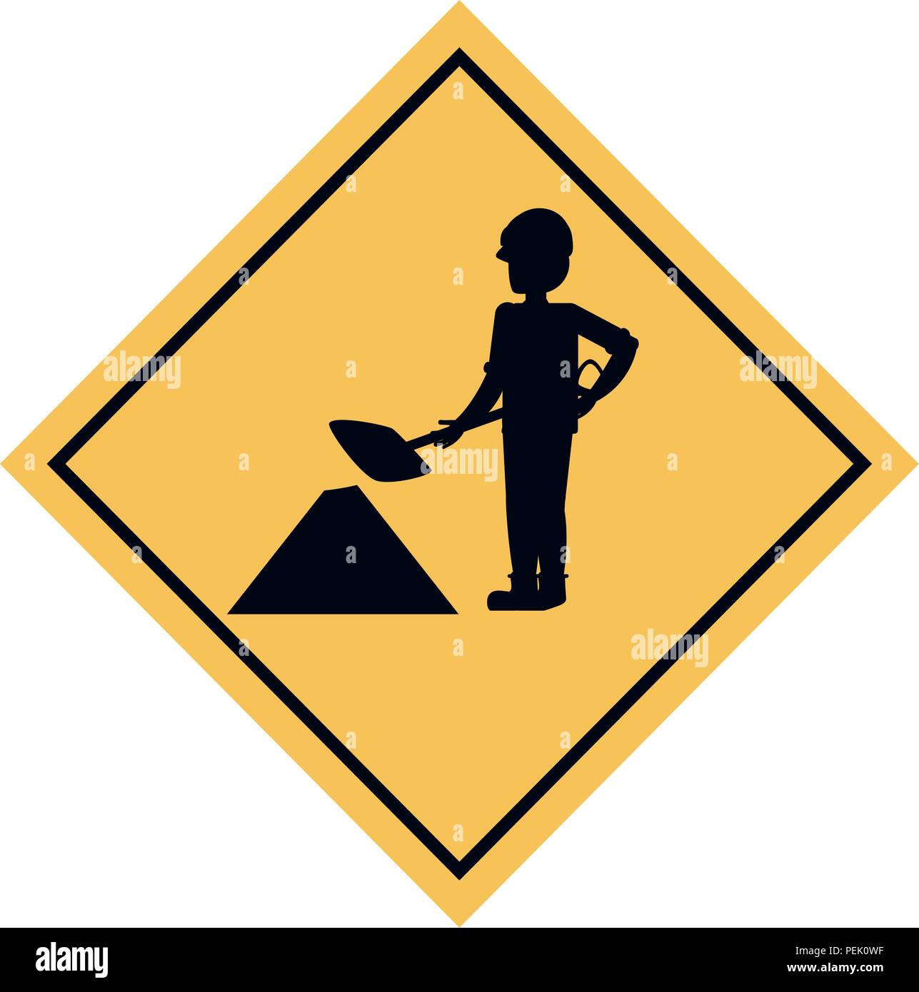 construction sign with worker with a shovel icon over white background ...