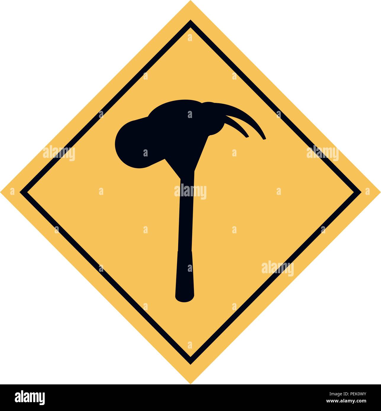 construction sign with hammer icon over white background, vector ...