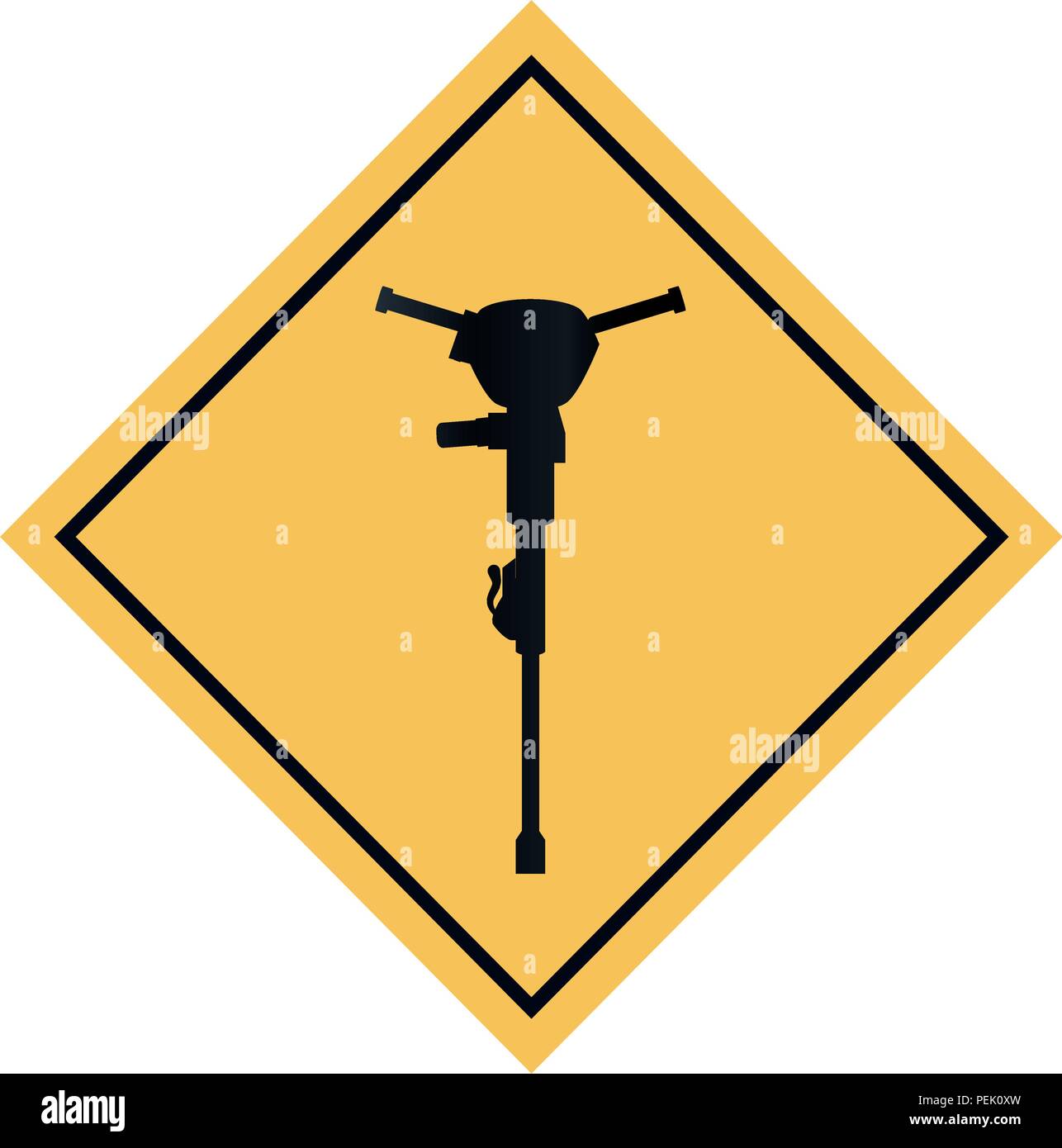 construction sign with hammer drill icon over white background, vector ...