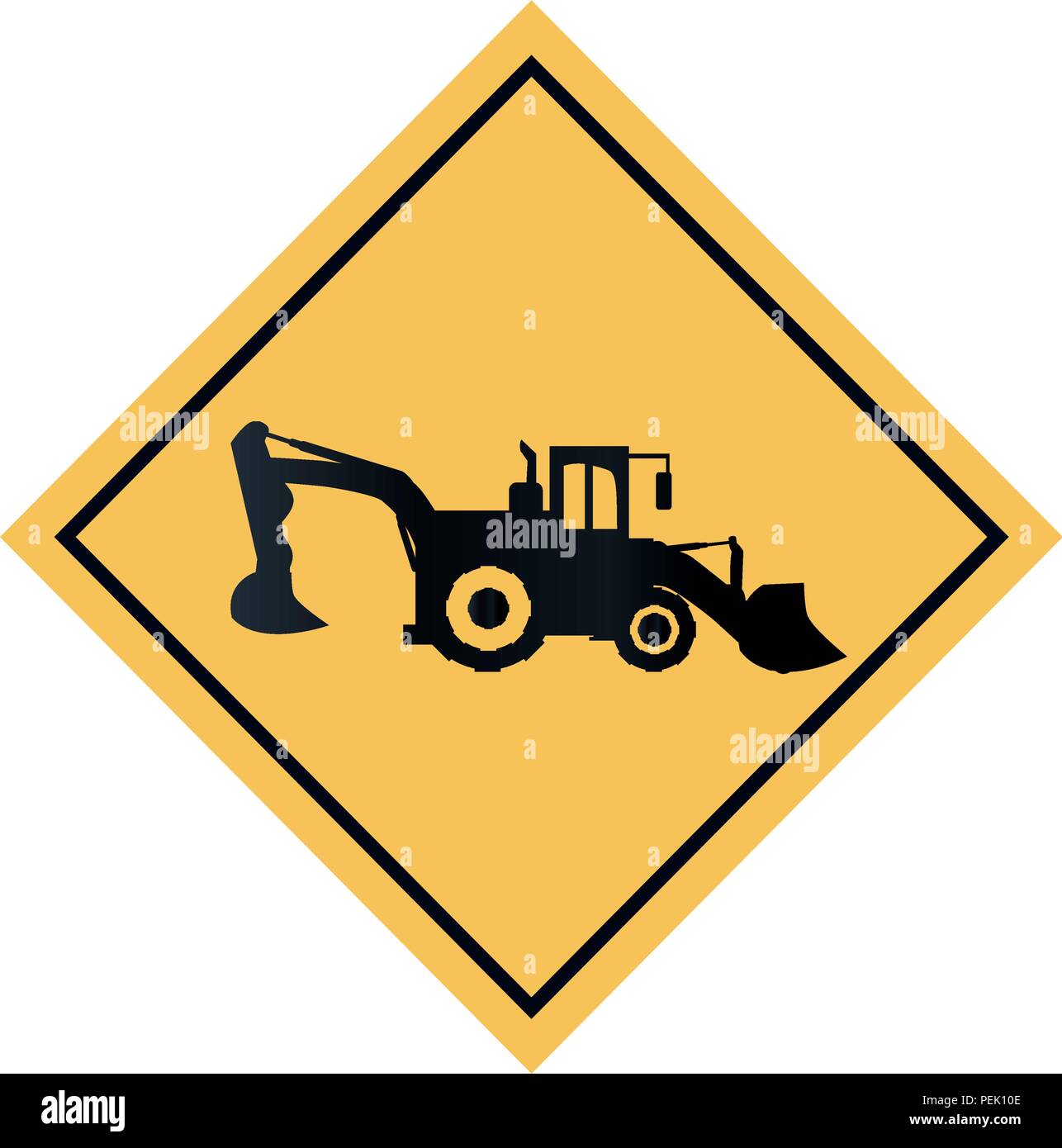 construction sign with excavator truck icon over white background ...