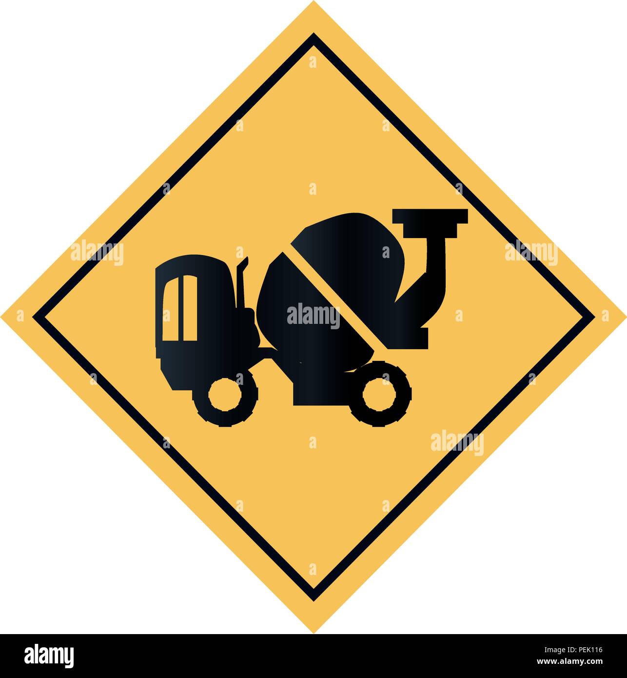 construction sign with concrete mixer truck icon over white background ...