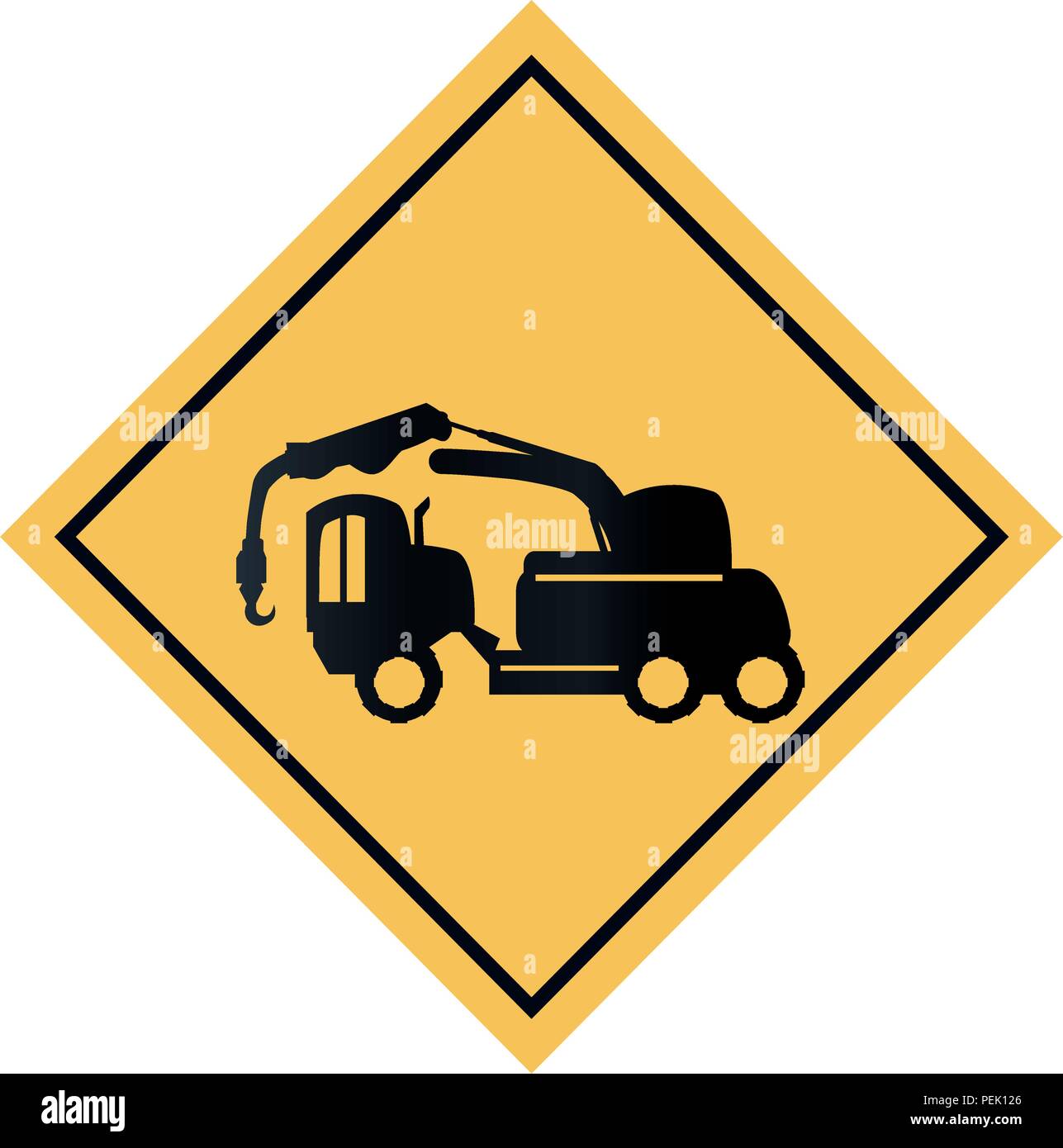 construction sign with crane truck icon over white background, vector ...