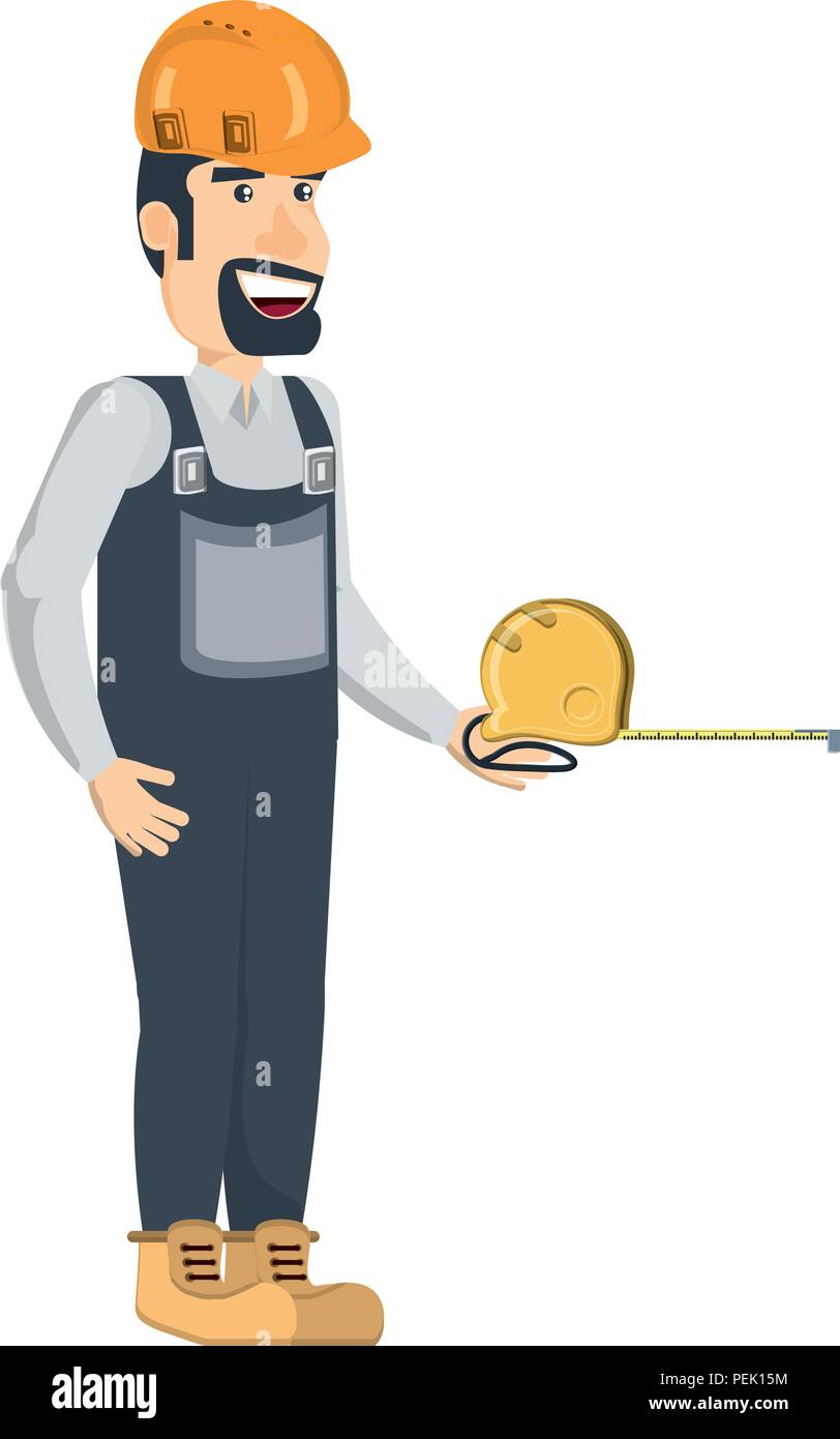 construction man holding a measuring tape over white background, vector ...