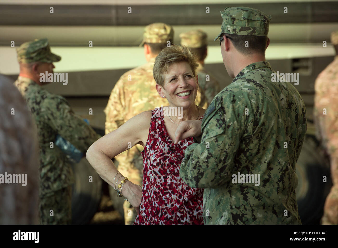 Ellyn Dunford talks with US Sailors during her visit at Camp Lemonnier ...