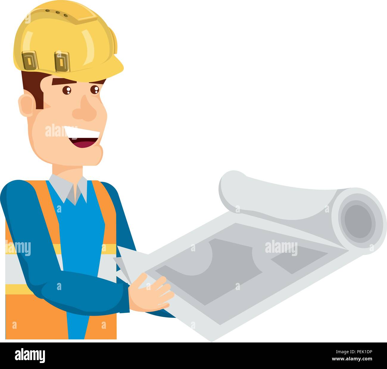 engineer holding a plan over white background, vector illustration ...