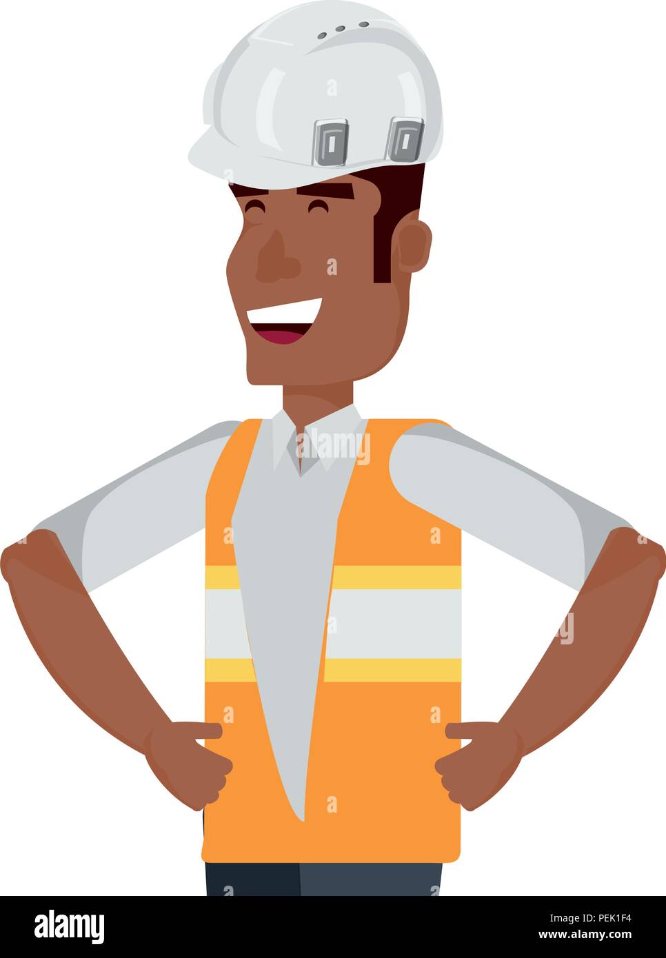 construction worker with safety vest and helmet over white background ...