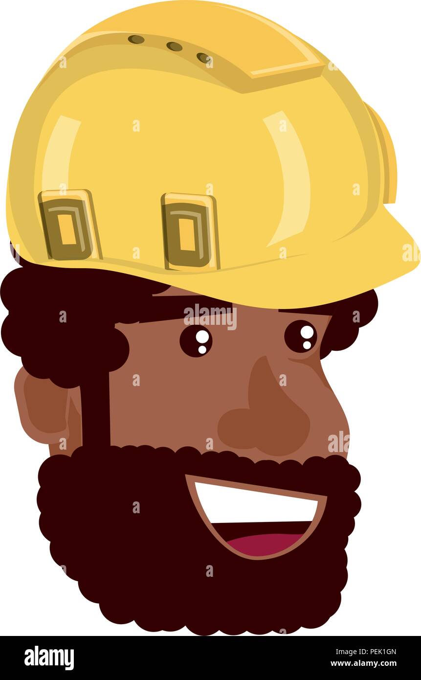 builder man with beard and construction helmet over white background ...