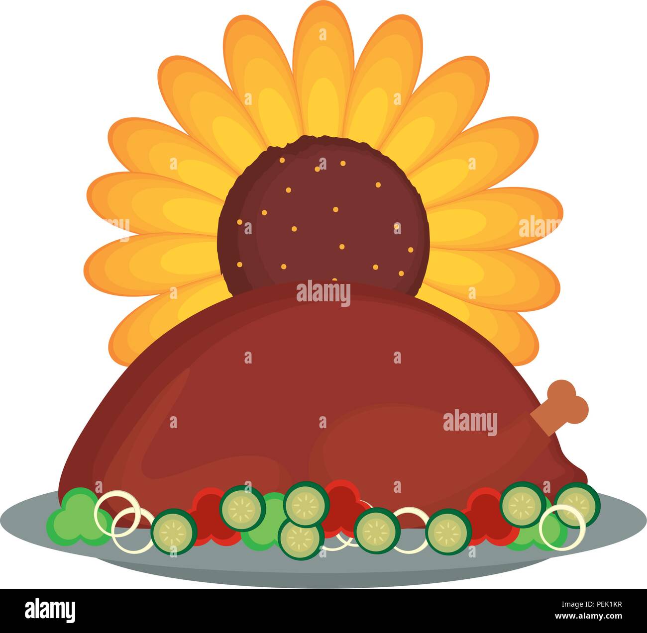 roasted turkey and sunflower over white background, vector illustration ...