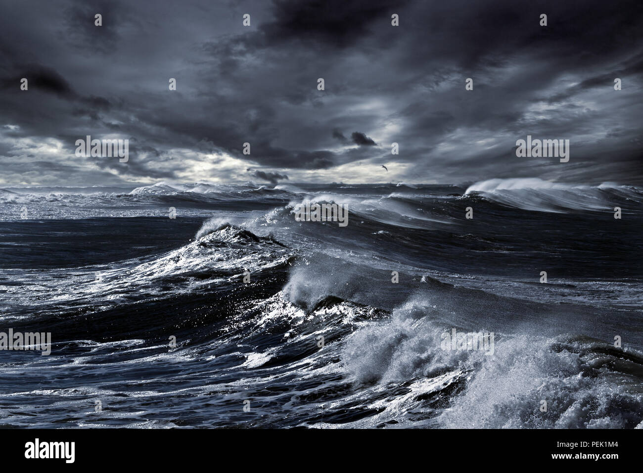 Storm in ocean with big windy waves; Northeast Atlantic Coast; enhanced ...