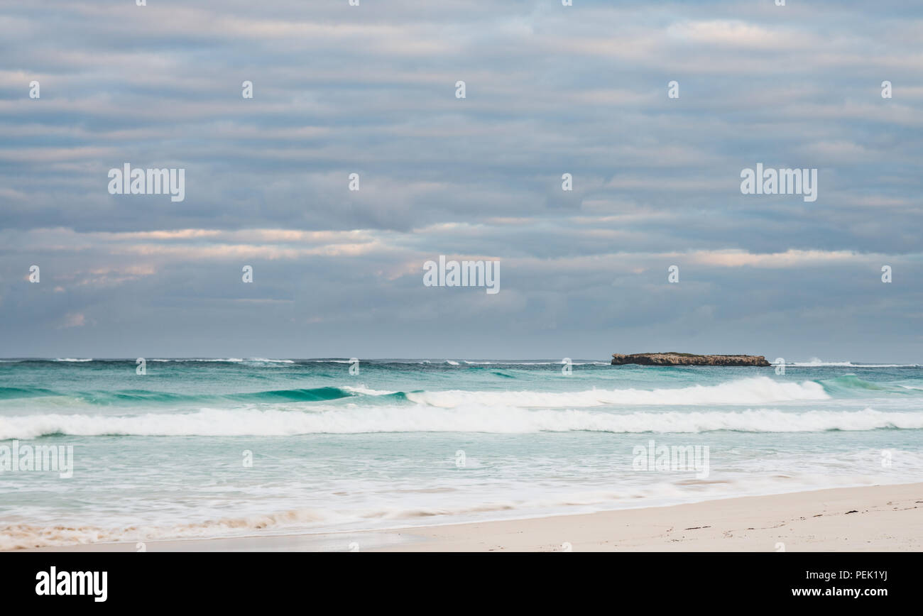 Waves breaking at the beach near Lancelin, Perth, Western Australia, WA ...