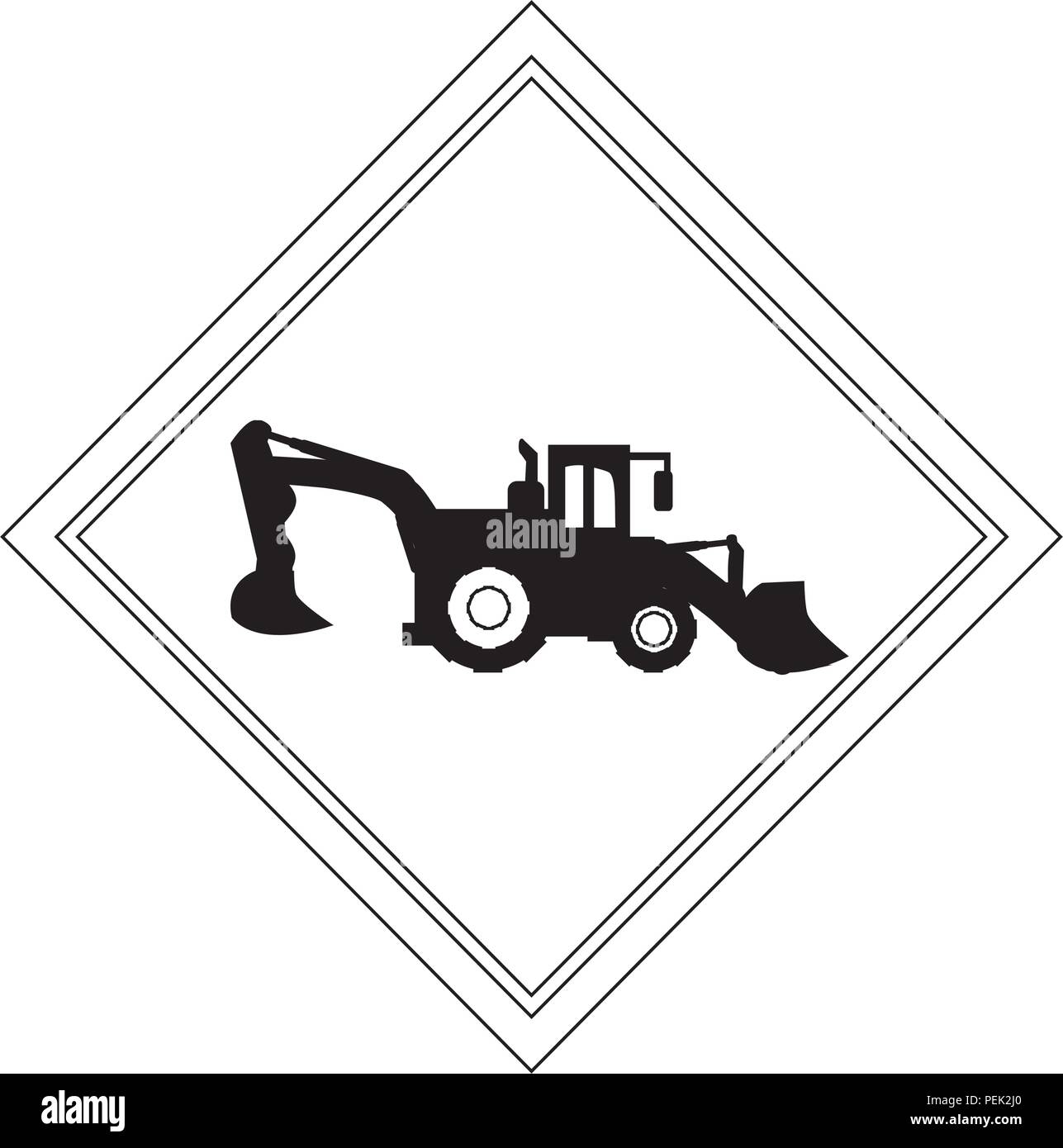construction sign with excavator truck icon over white background ...