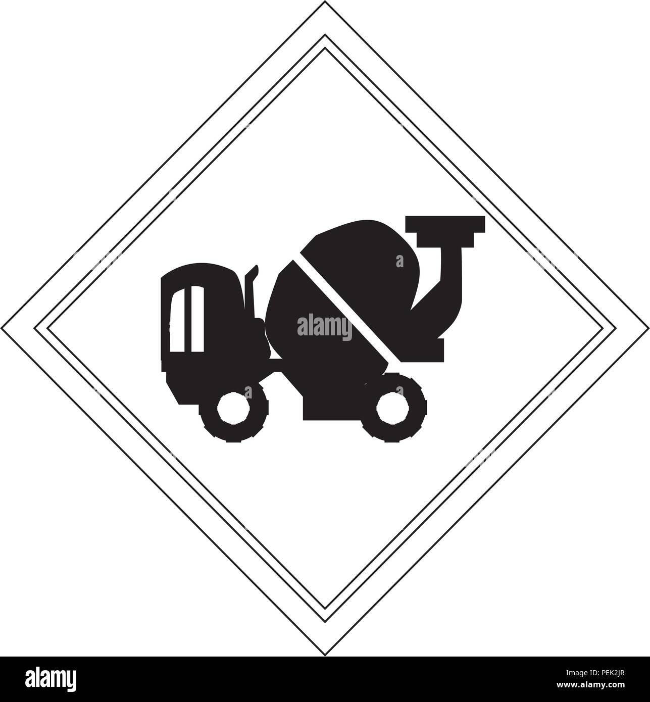 construction sign with concrete mixer truck icon over white background ...