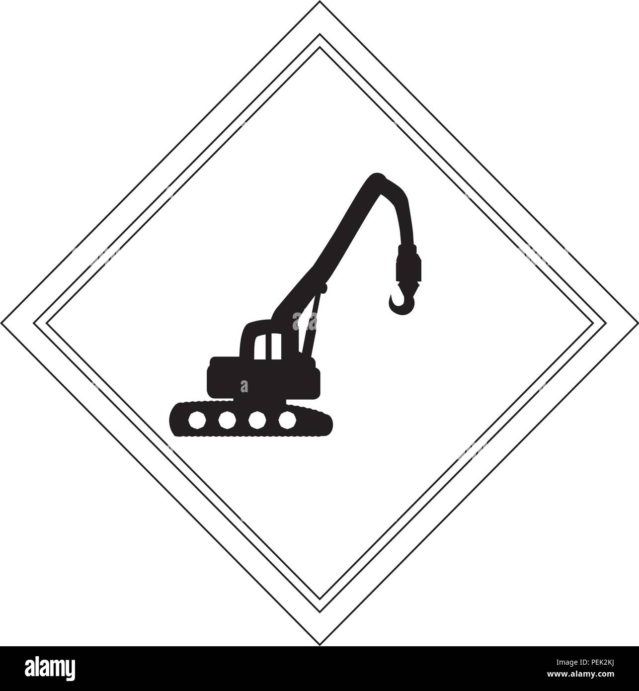 construction sign with crane truck icon over white background, vector ...