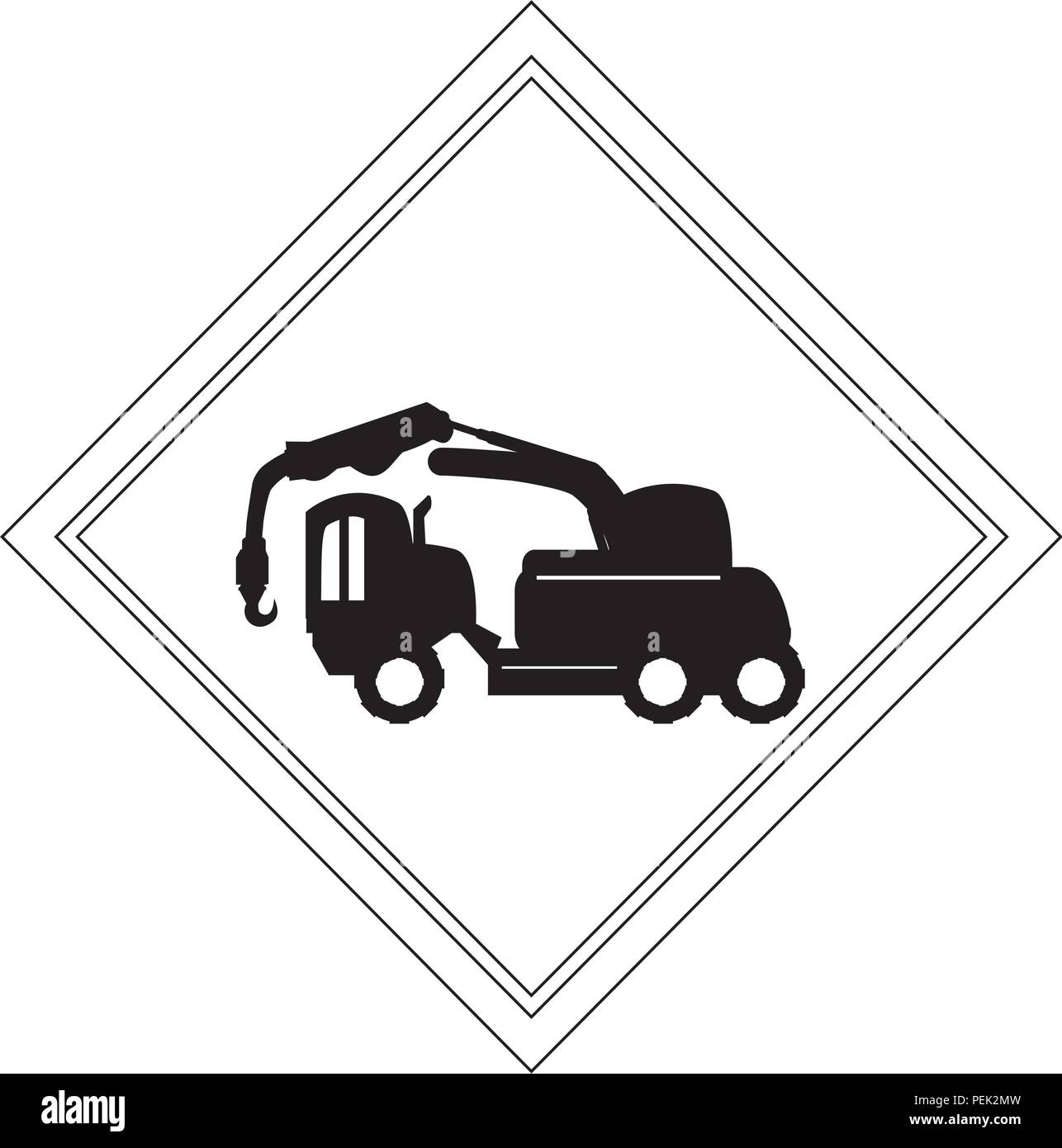 construction sign with crane truck icon over white background, vector ...
