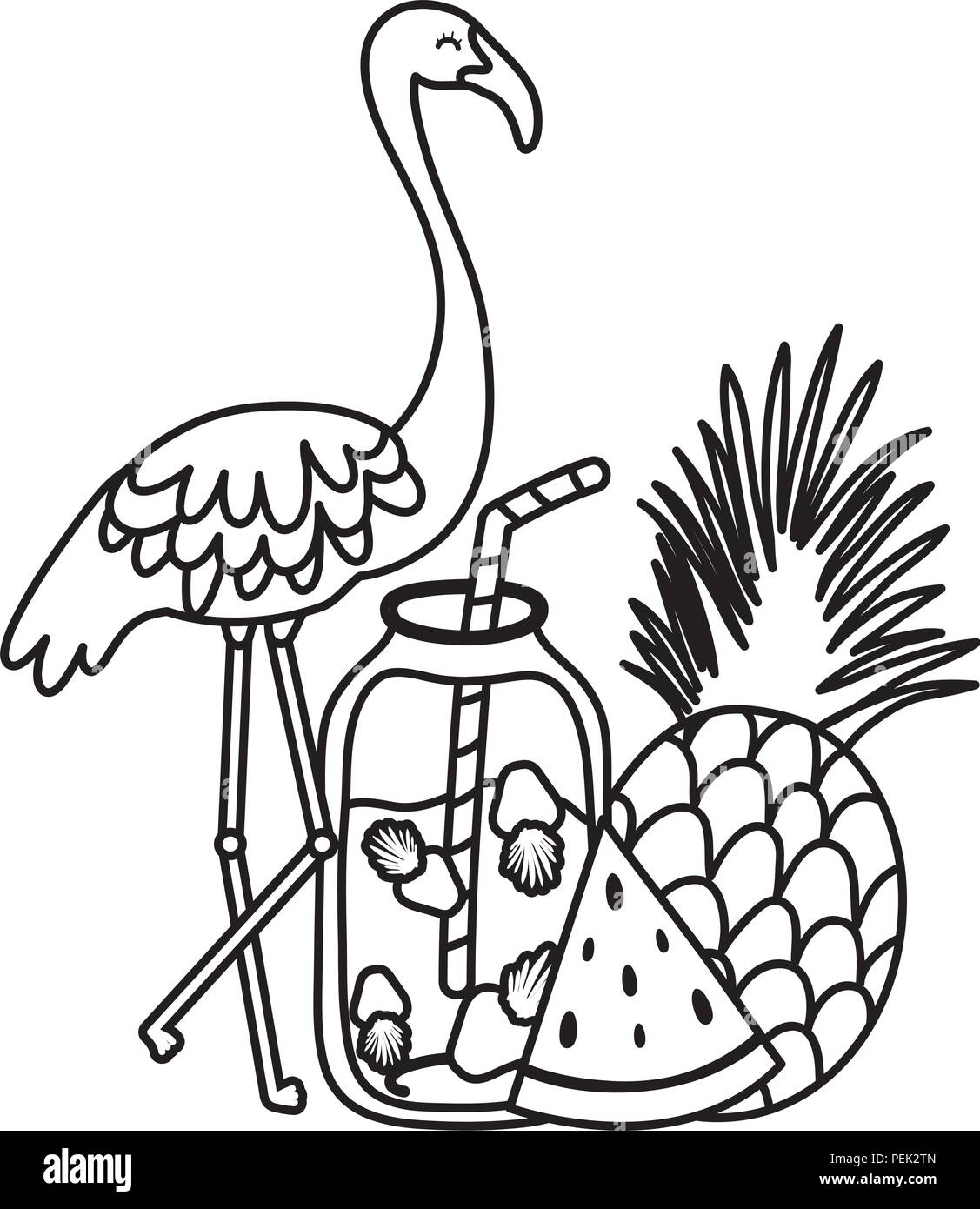 line tropical flemish with exotic fruits and smoothie Stock Vector ...