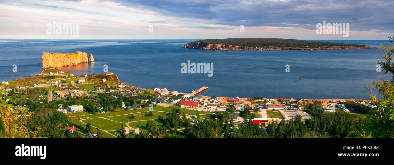 Panoramic view of Perce Rock and Bonaventure Island from Mount Sainte ...