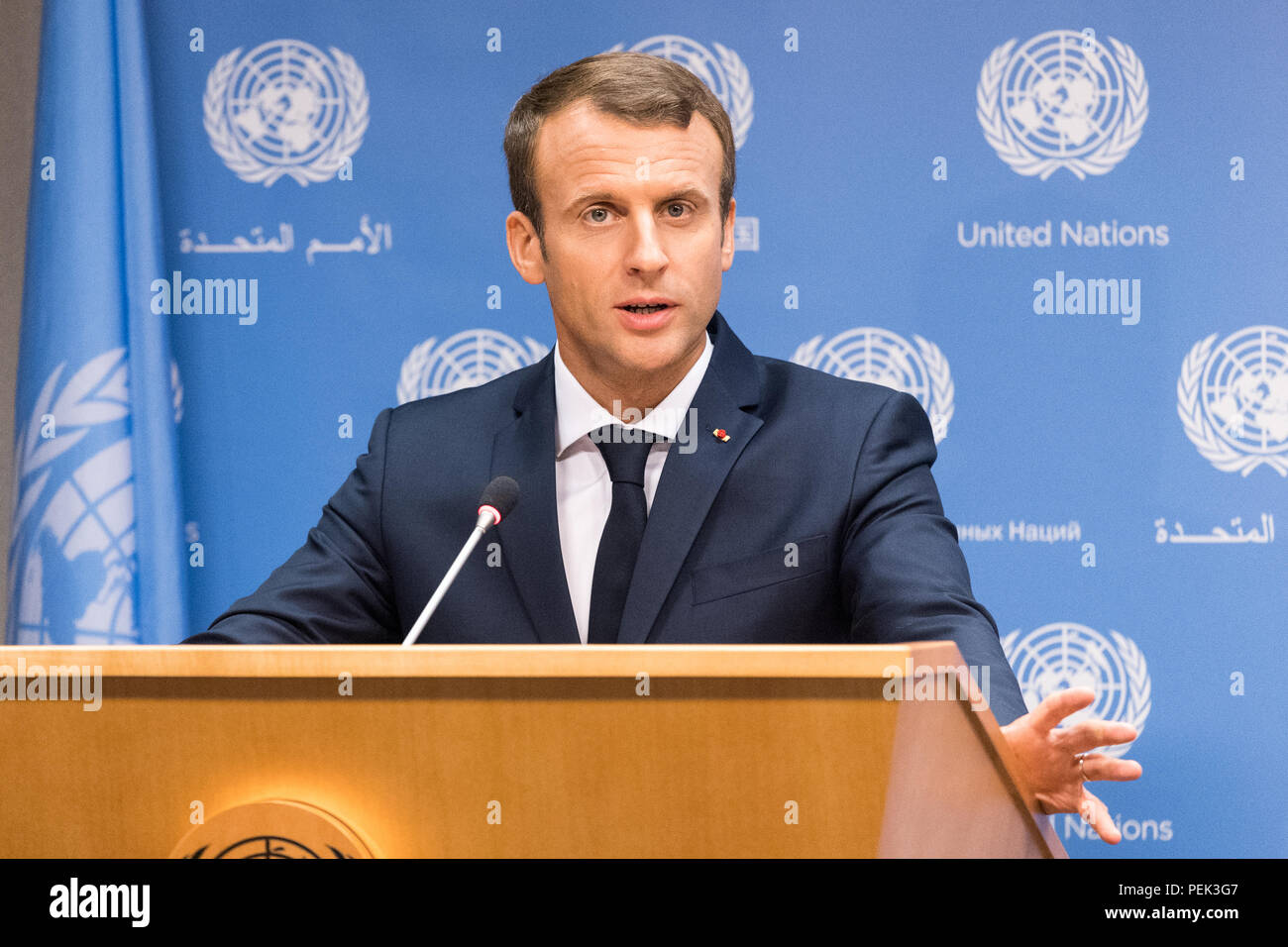 Emmanuel Macron, President of France, at the United Nations in New York ...
