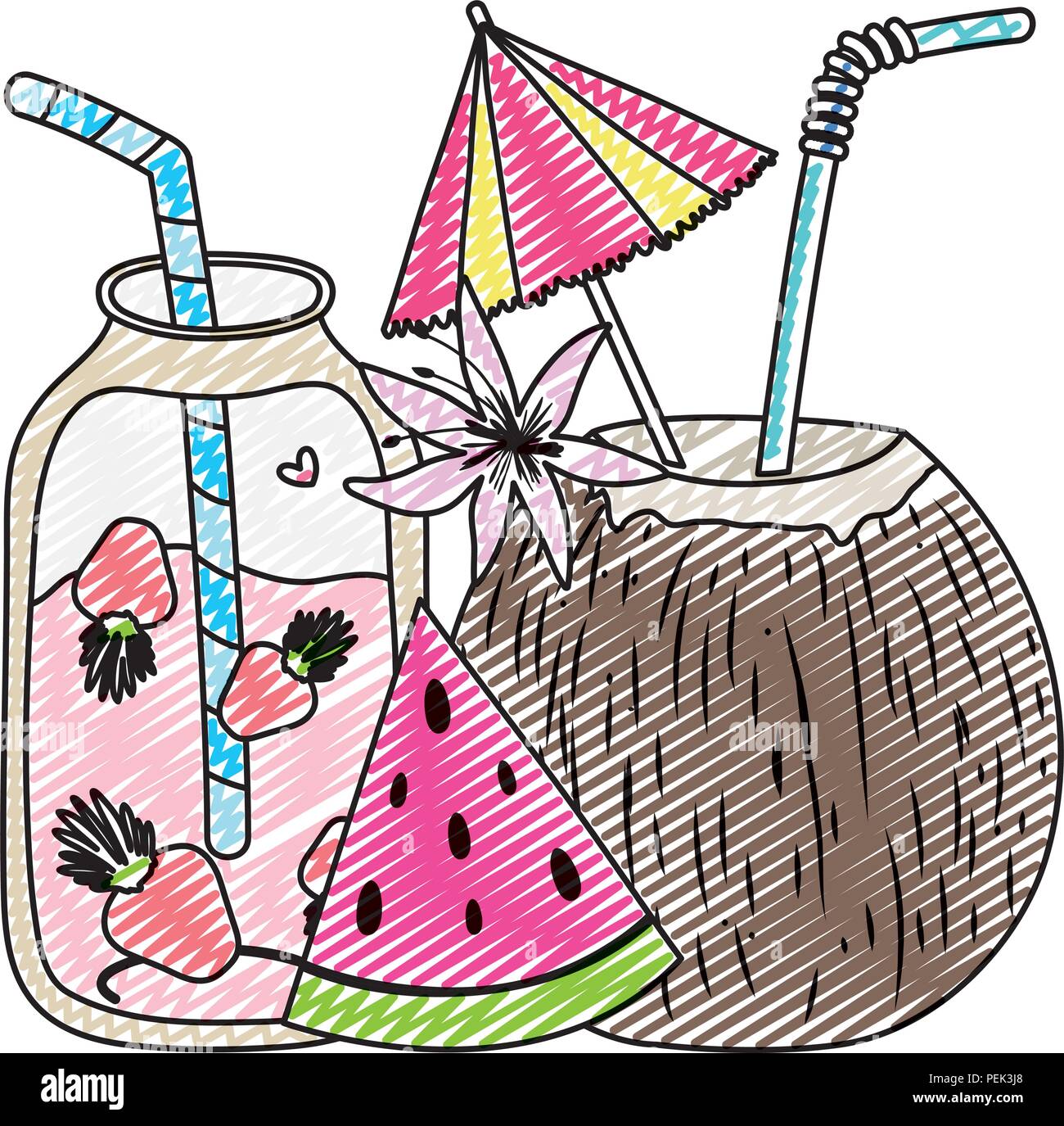 doodle tropical smoothie beverages and exotic fruits Stock Vector Image ...