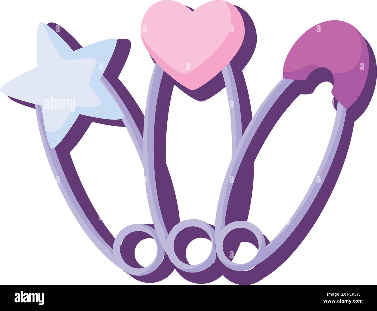 baby pins with heart and star shape over white background, vector ...