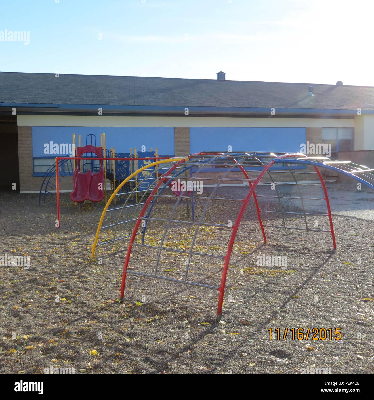 Freshly painted playground equipment stands ready for children at East ...