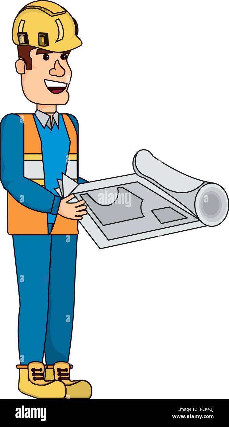 engineer holding a plan over white background, vector illustration ...