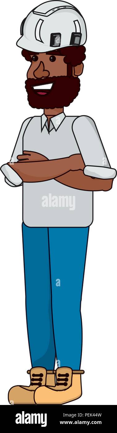 cartoon engineer with safety helmet over white background, vector ...