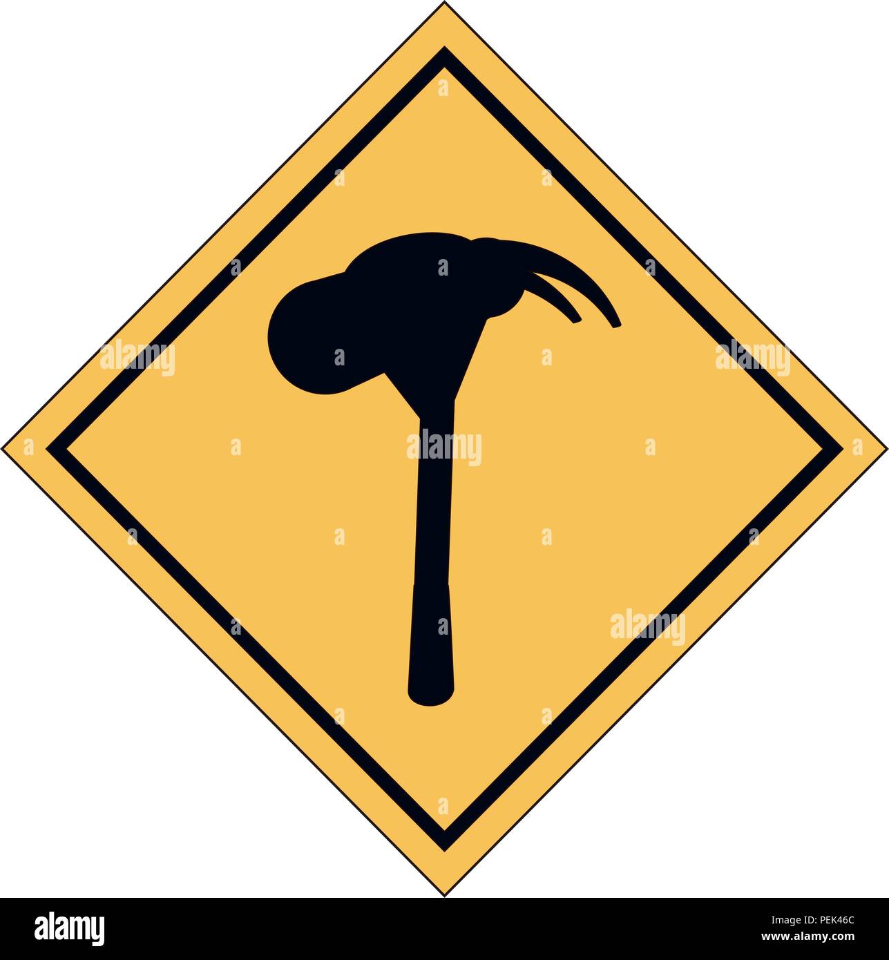 construction sign with hammer icon over white background, vector ...