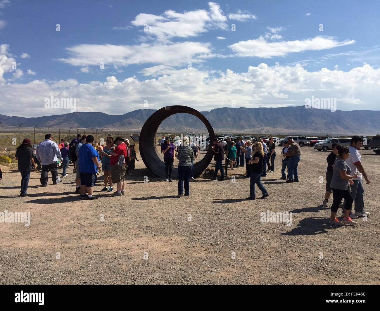 Visitors attend the semi-annual Trinity Test Site Open House, location ...