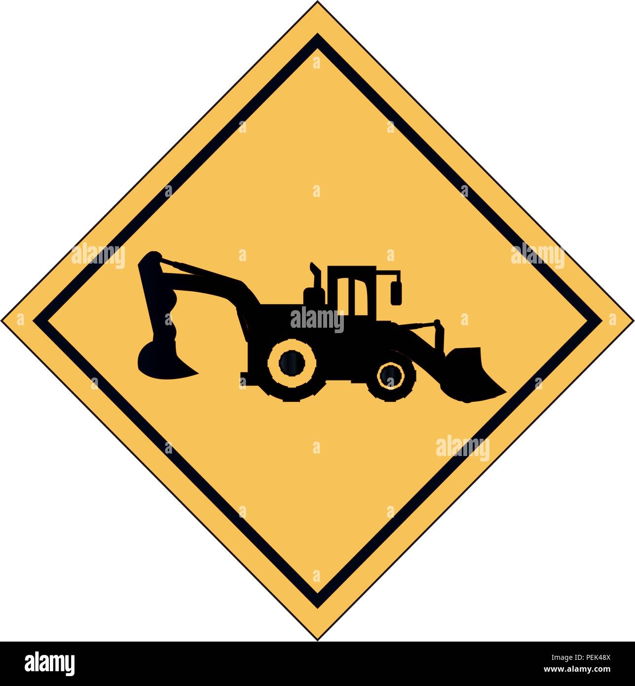 construction sign with excavator truck icon over white background ...