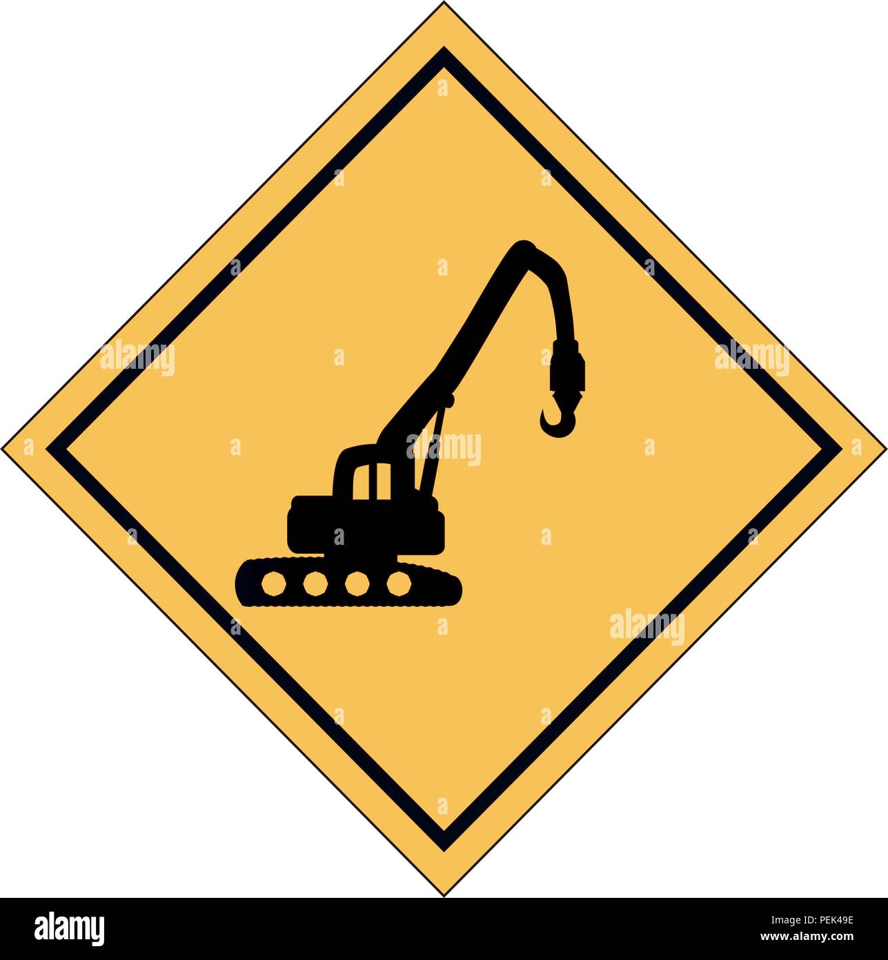 construction sign with crane truck icon over white background, vector ...