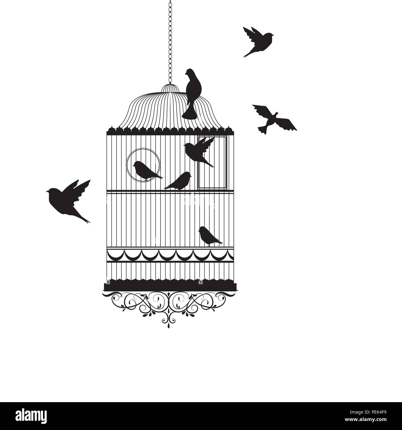 bird cage with birds flying vector illustration Stock Vector Image ...