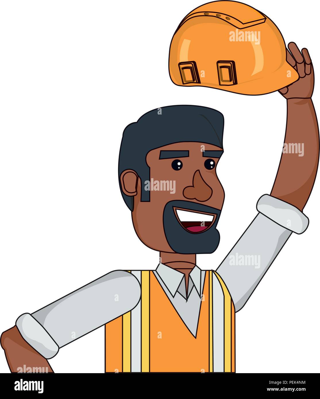 cartoon construction worker with safety vest and helmet over white ...
