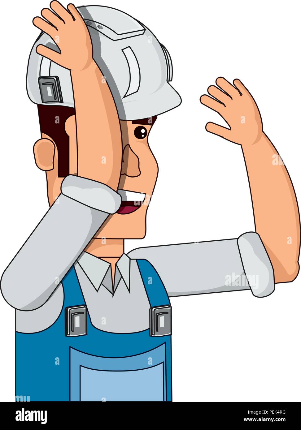cartoon construction worker with safety vest and helmet over white ...