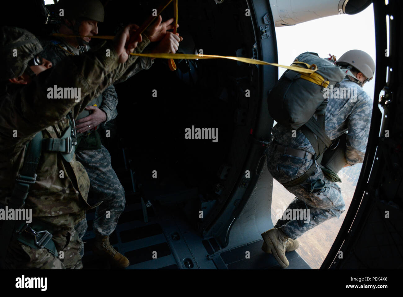 A U.S. Army paratrooper jumps into the Luzon Drop Zone during Operation ...