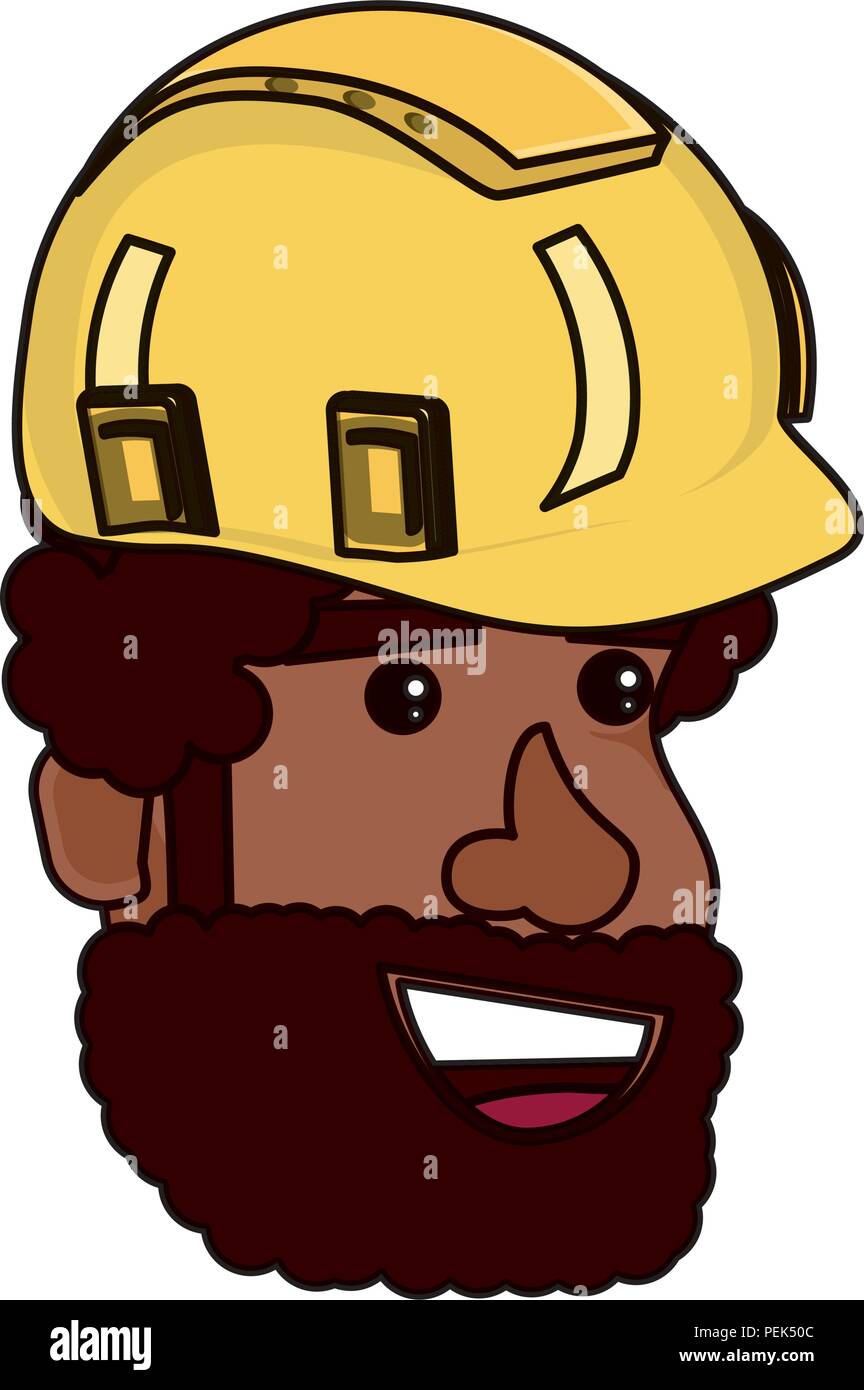 builder man with beard and construction helmet over white background ...
