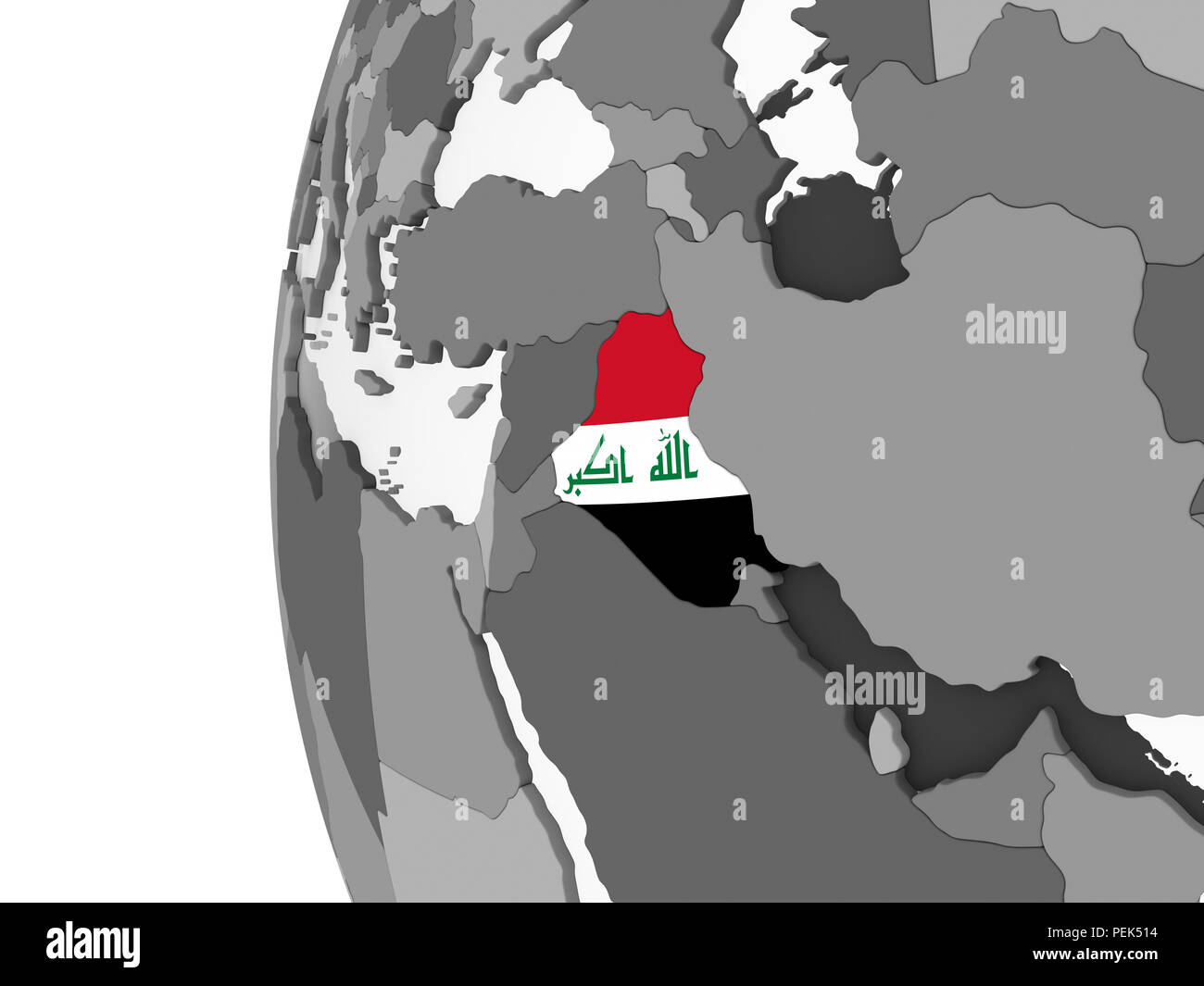Iraq on gray political globe with embedded flag. 3D illustration Stock ...