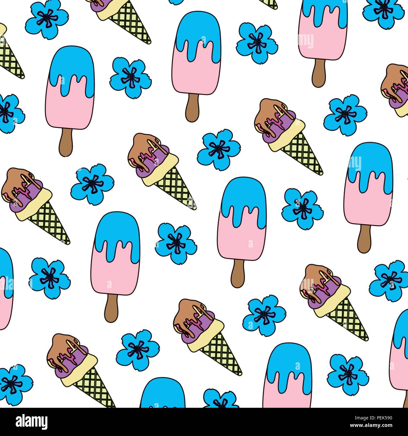 color ice cream and lolly with flower background Stock Vector Image ...