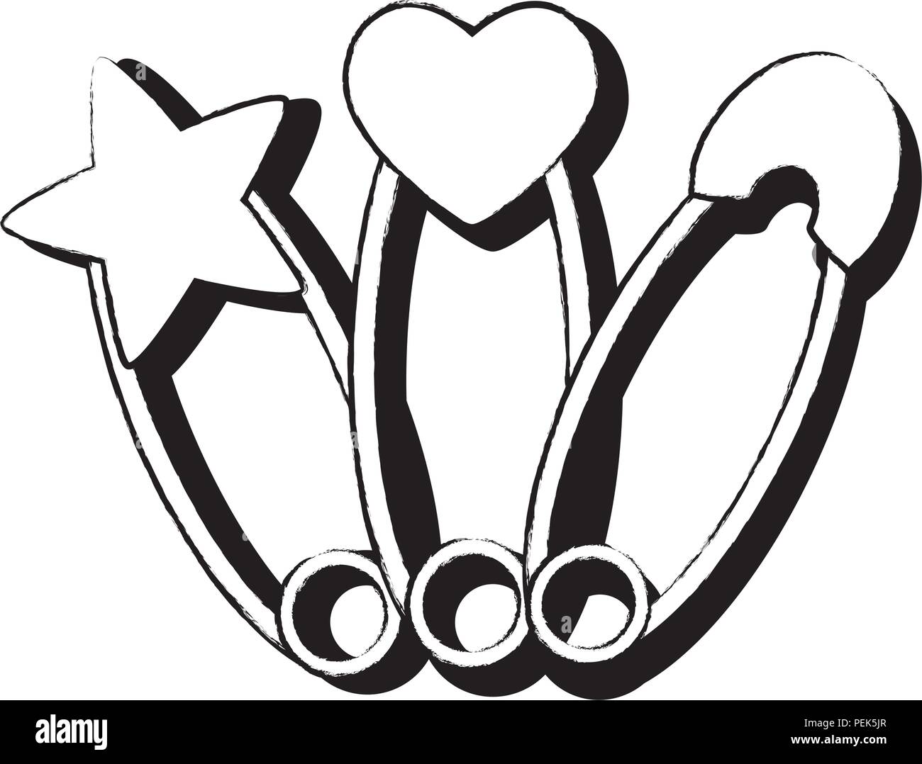 baby pins with heart and star shape over white background, vector ...