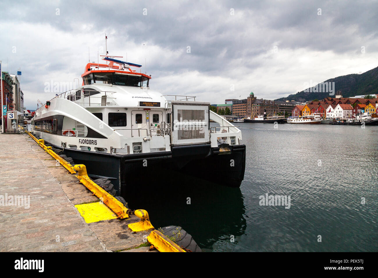 High speed catamaran Fjordbris (b.2014) alongside her berth in the port ...