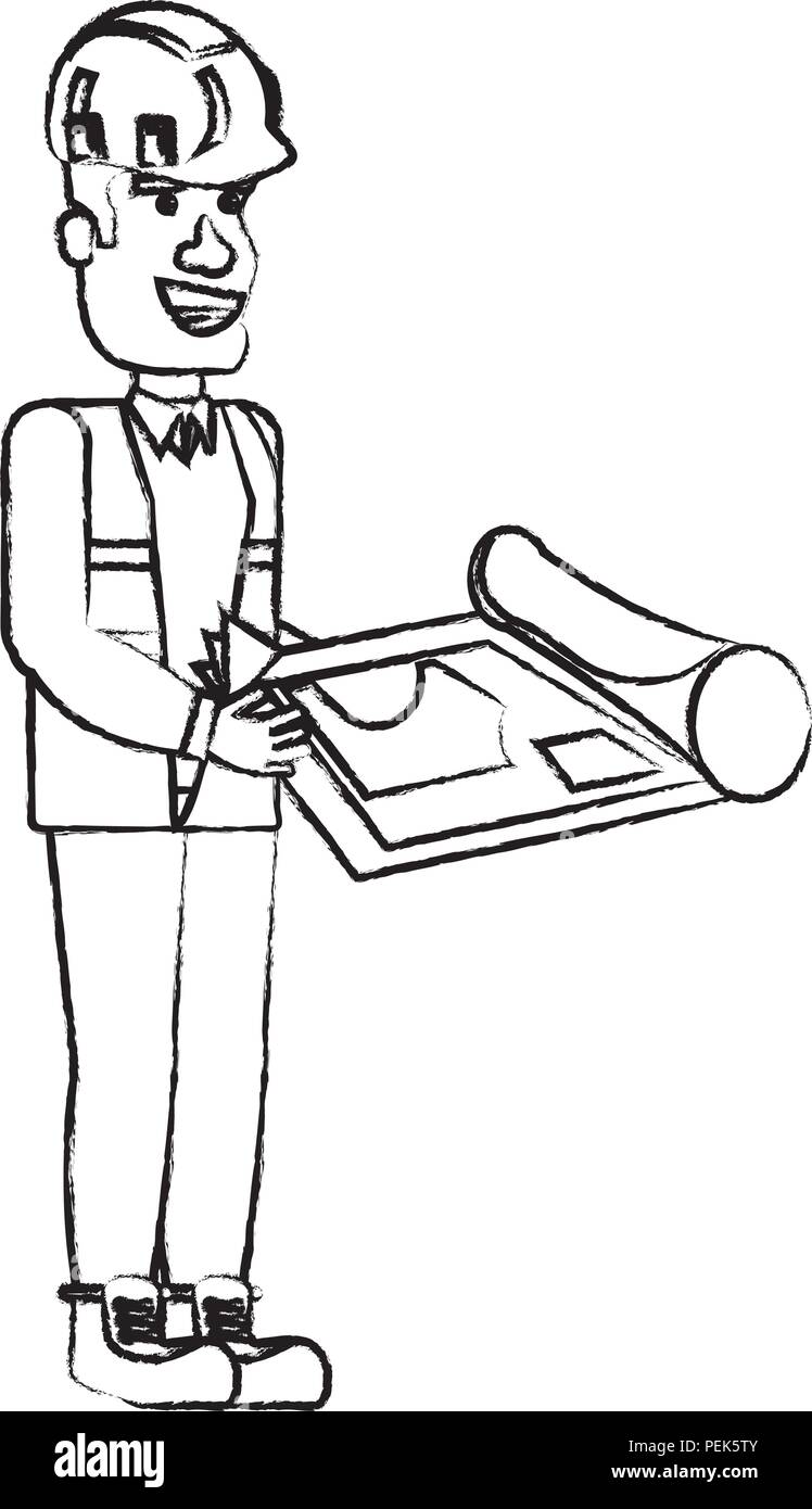 engineer holding a plan over white background, vector illustration ...