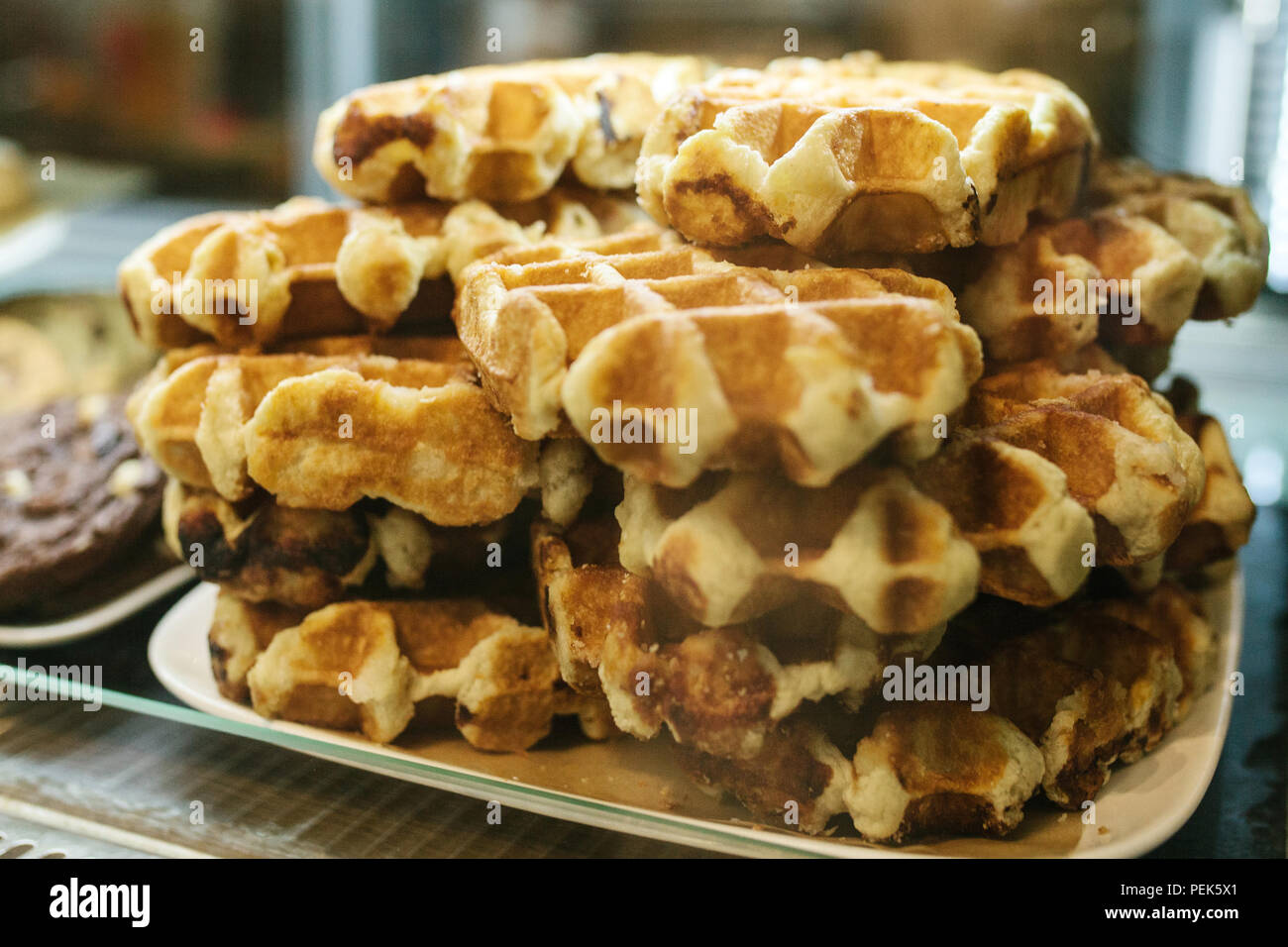 Traditional Austrian homemade waffles in a cafe. Delicious dessert ...
