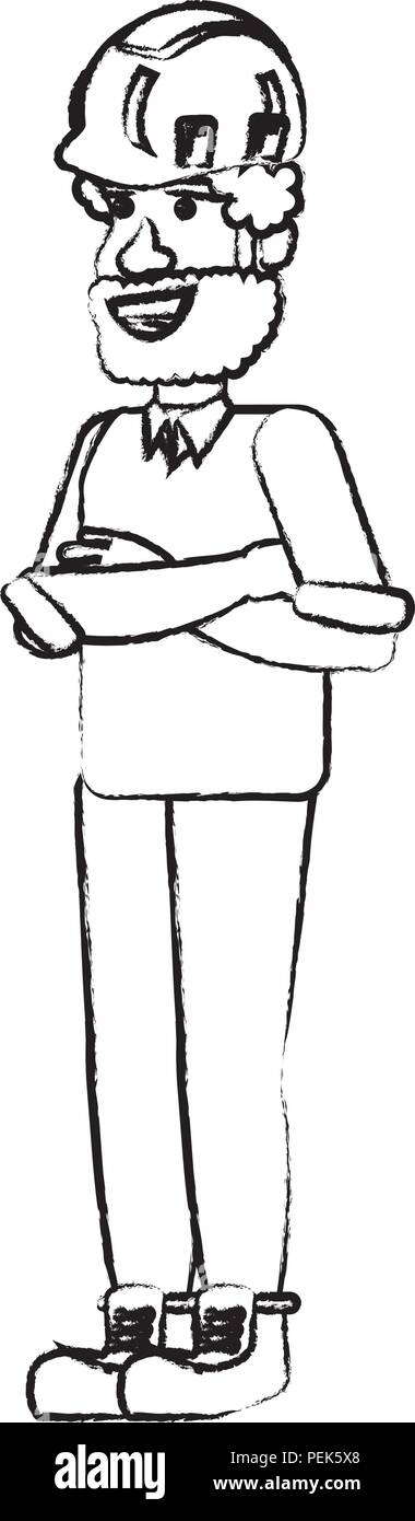 cartoon engineer with safety helmet over white background, vector ...