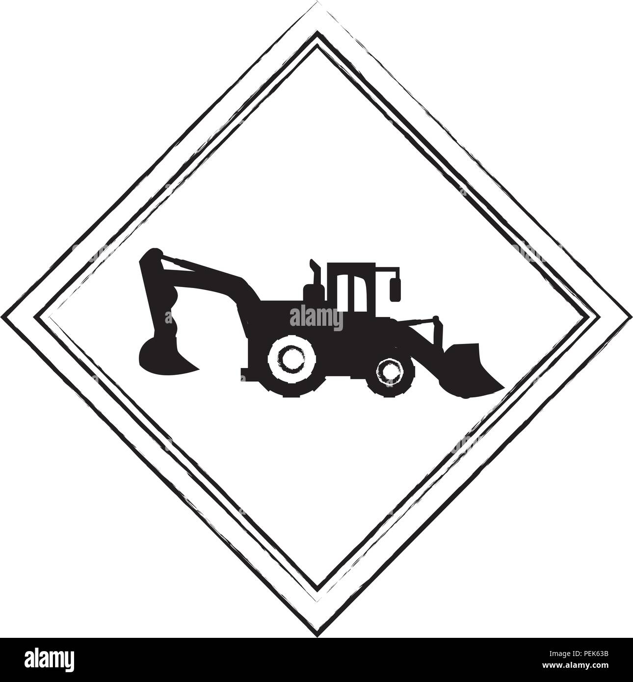construction sign with excavator truck icon over white background ...