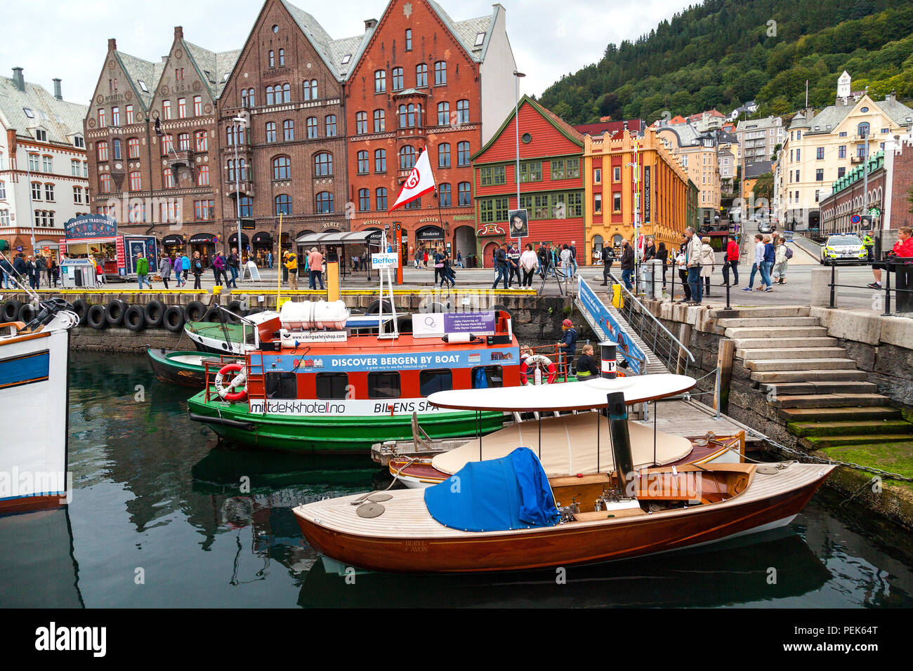 Small steam boats in the inner port of Bergen, Norway; Beryl of Avon ...