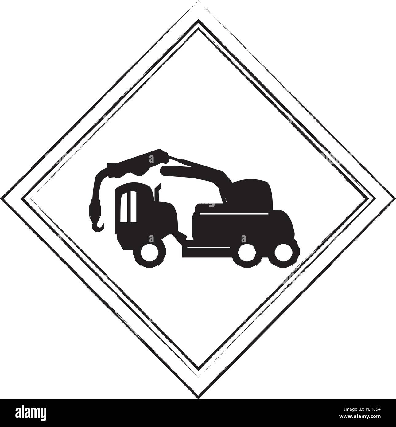 construction sign with crane truck icon over white background, vector ...
