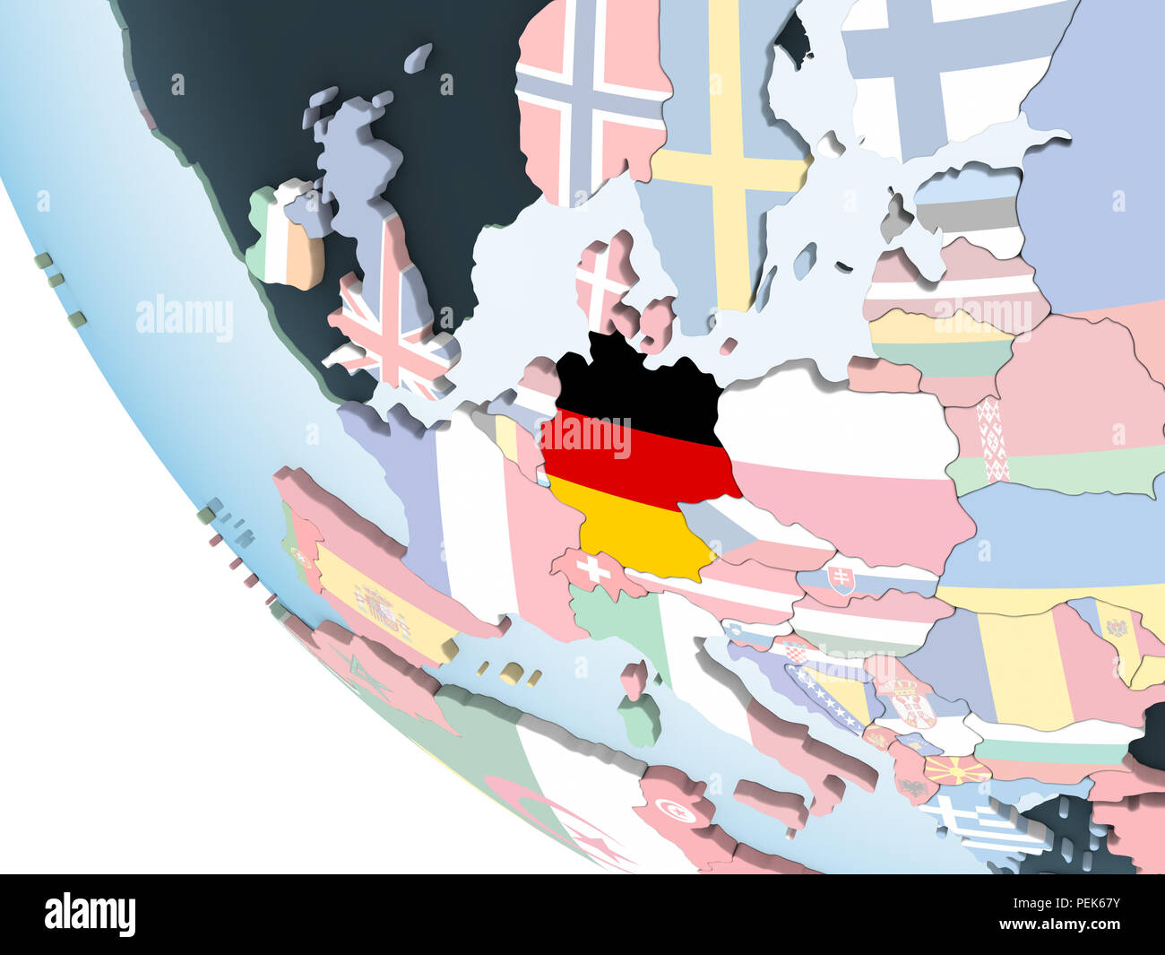 Germany on bright political globe with embedded flag. 3D illustration ...