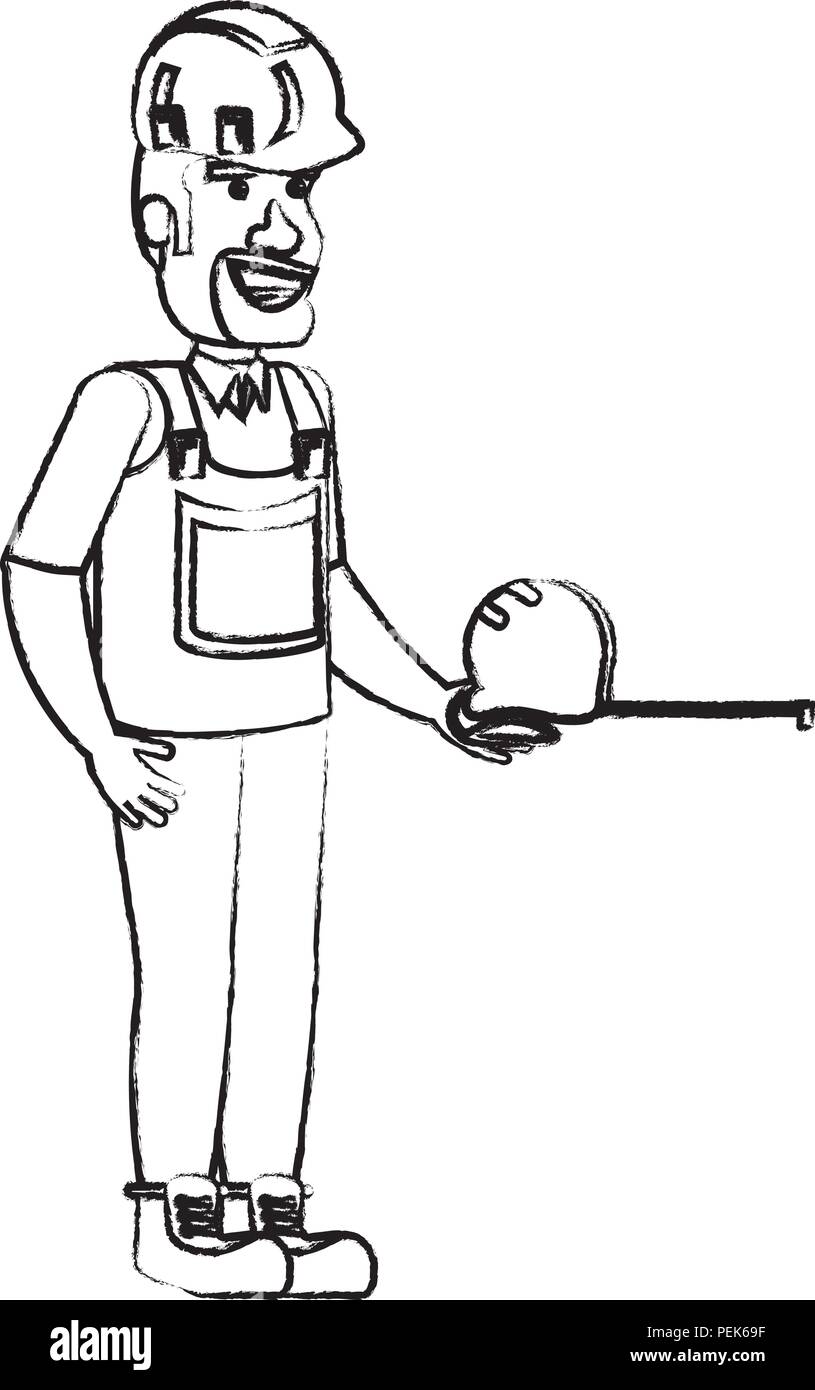construction man holding a measuring tape over white background, vector ...