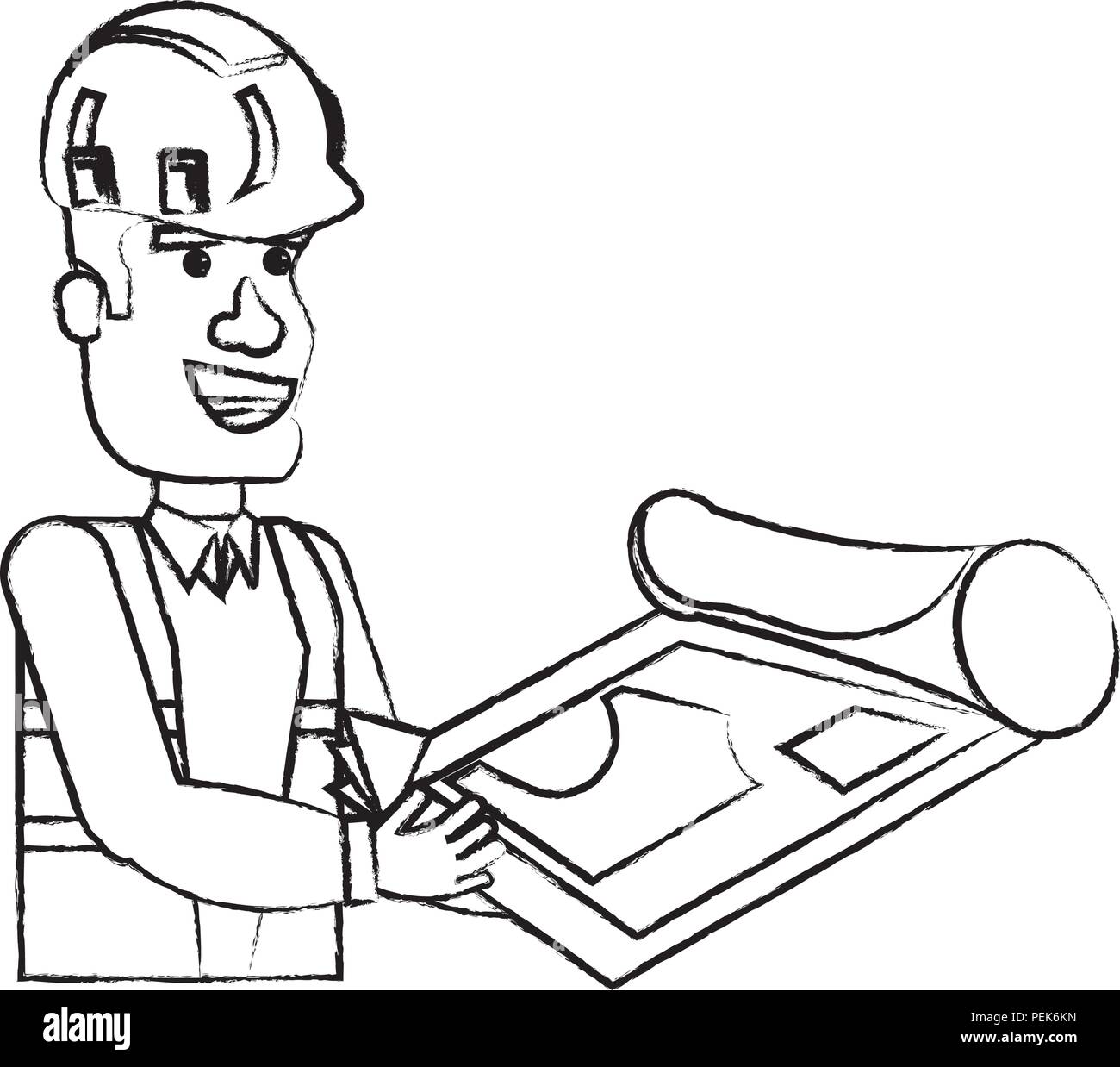 engineer holding a plan over white background, vector illustration ...