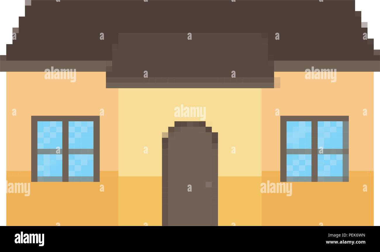 pixelated big house with windows and door Stock Vector Image & Art - Alamy